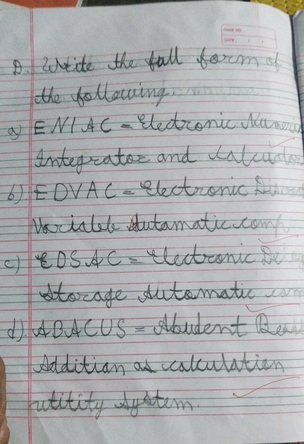 D. Write the full form of the following. a) | StudyX