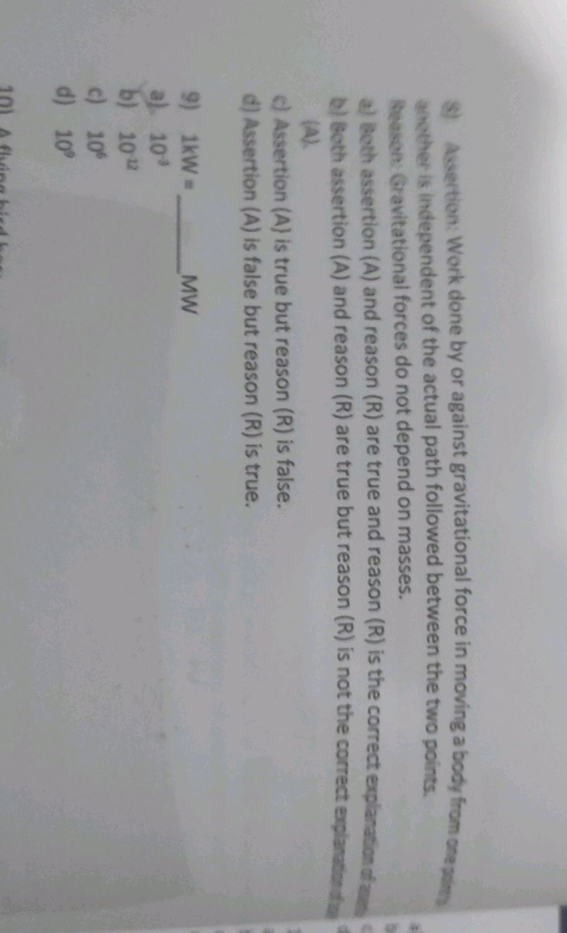 8) Assertion: Work done by or against | StudyX