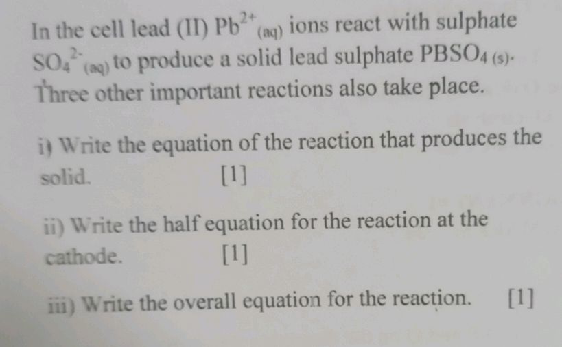 In the cell lead (II) $Pb^{2+}_{(aq)}$ ions | StudyX