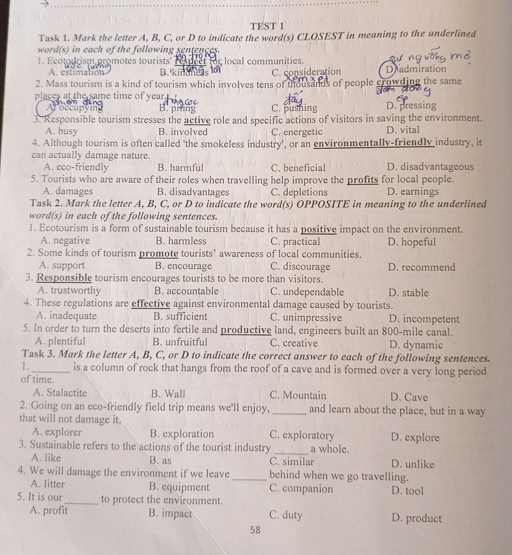 Task 1. Mark the letter A, B, C, or D to | StudyX