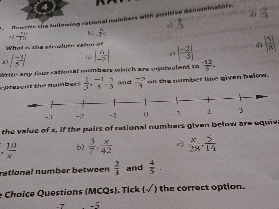 1. Rewrite the following rational numbers | StudyX