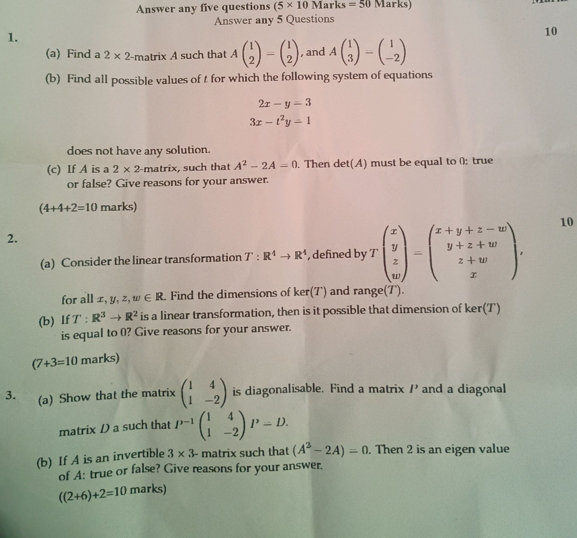 1. (a) Find a 2 x 2-matrix A such that $A | StudyX