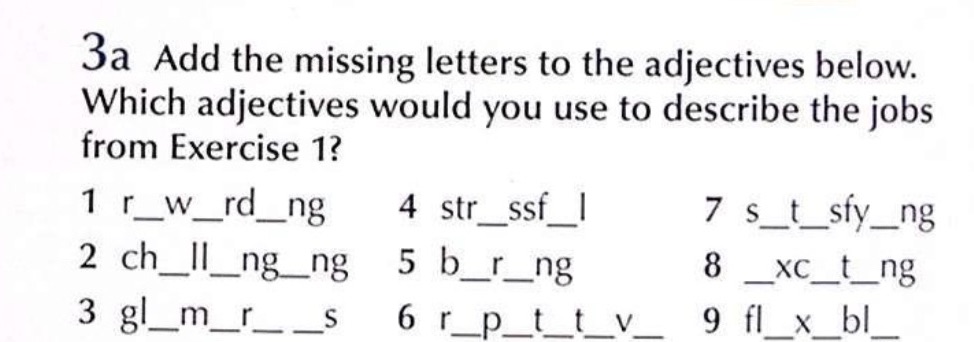 3a Add the missing letters to the adjectives | StudyX