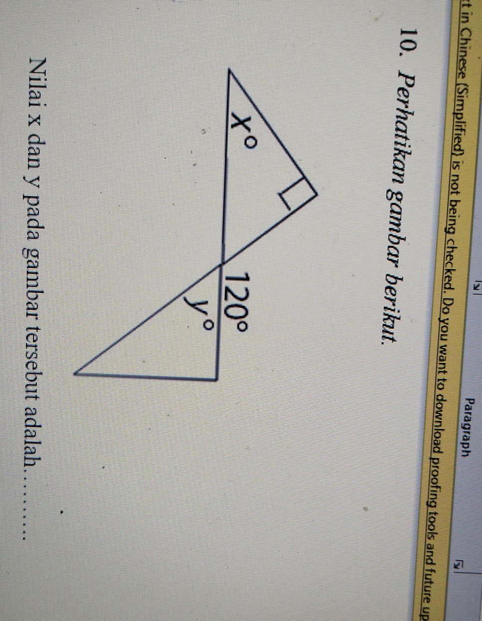 10. Perhatikan gambar berikut. Nilai x dan | StudyX