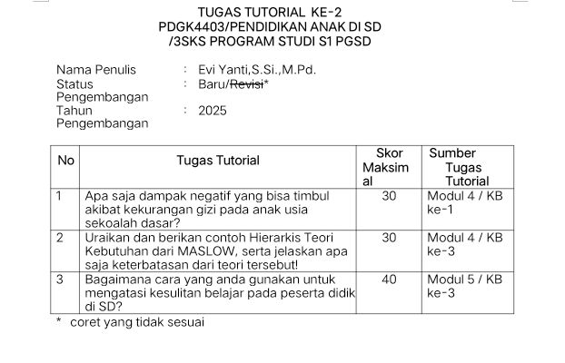 TUGAS TUTORIAL KE-2 PDGK4403/PENDIDIKAN ANAK | StudyX