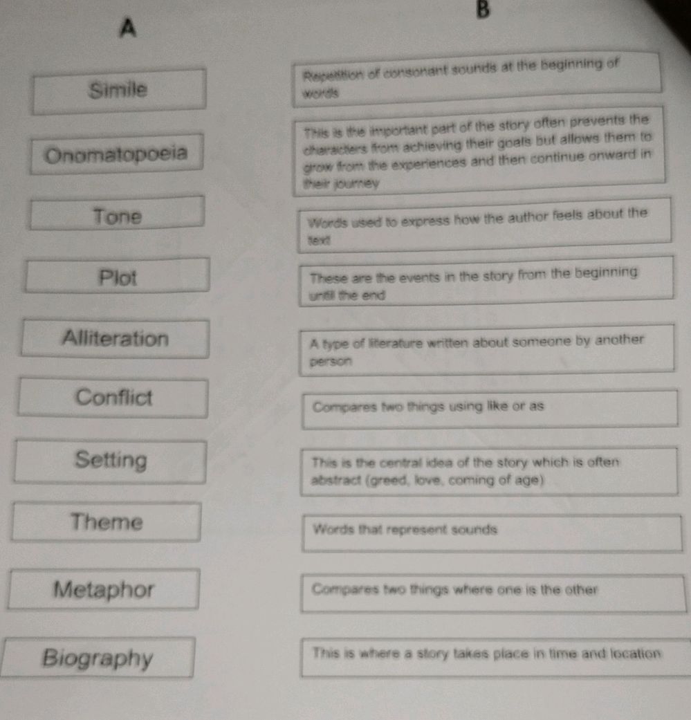 Match the literary terms in Column A with | StudyX