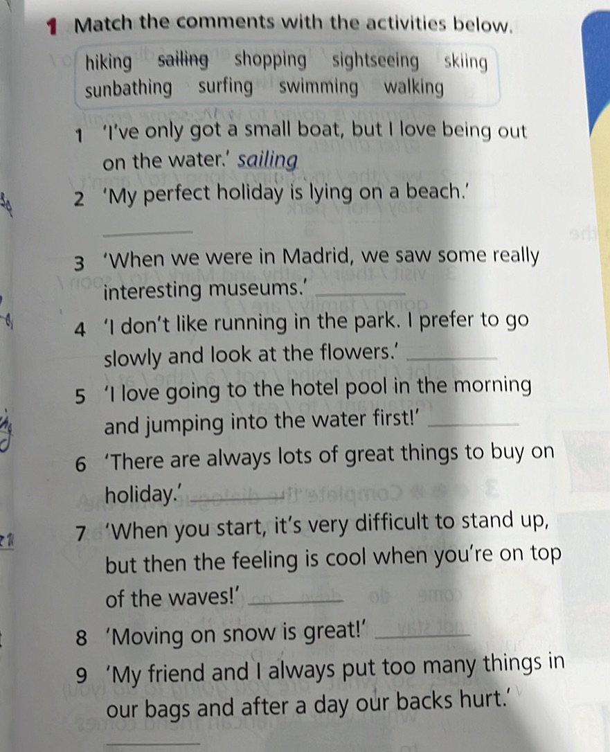 1 Match the comments with the activities | StudyX