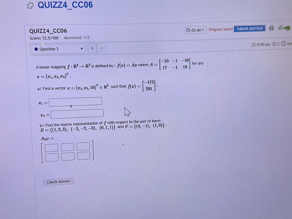 A linear mapping $f: {R}^3 {R}^2$ is | StudyX