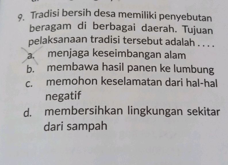 9. Tradisi bersih desa memiliki penyebutan | StudyX