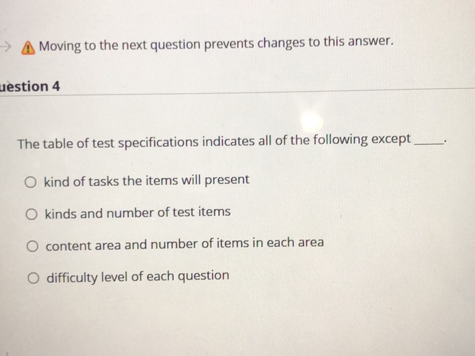 The table of test specifications indicates | StudyX