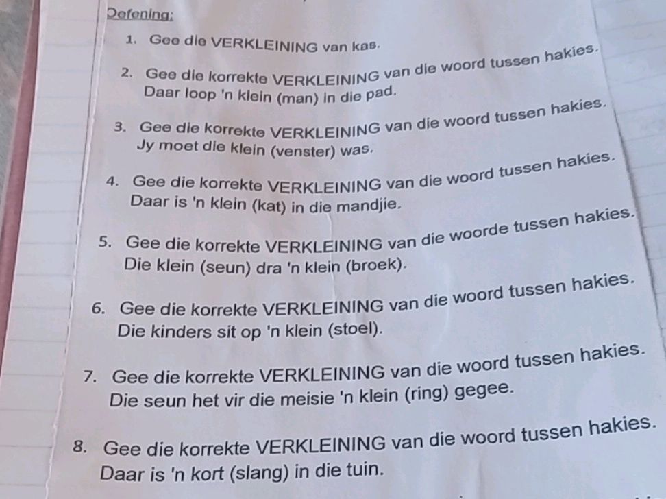 Defening: 1. Gee die VERKLEINING van kas. | StudyX