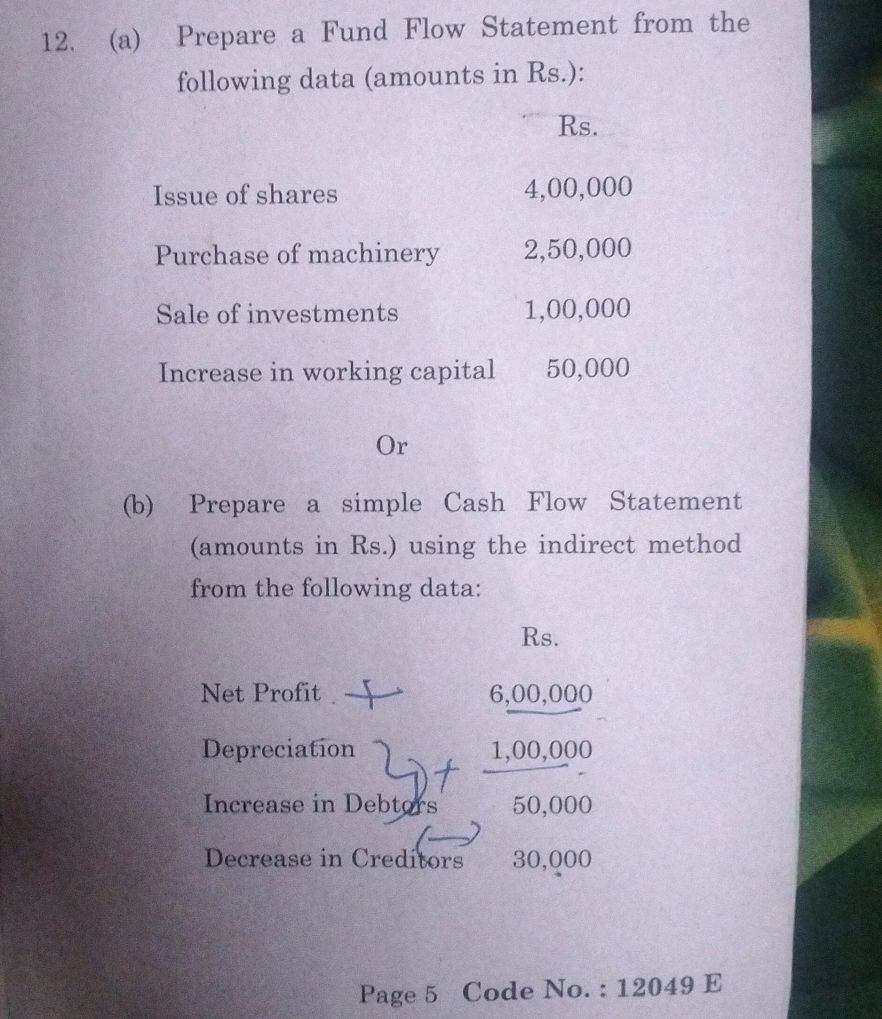 12. (a) Prepare a Fund Flow Statement from | StudyX