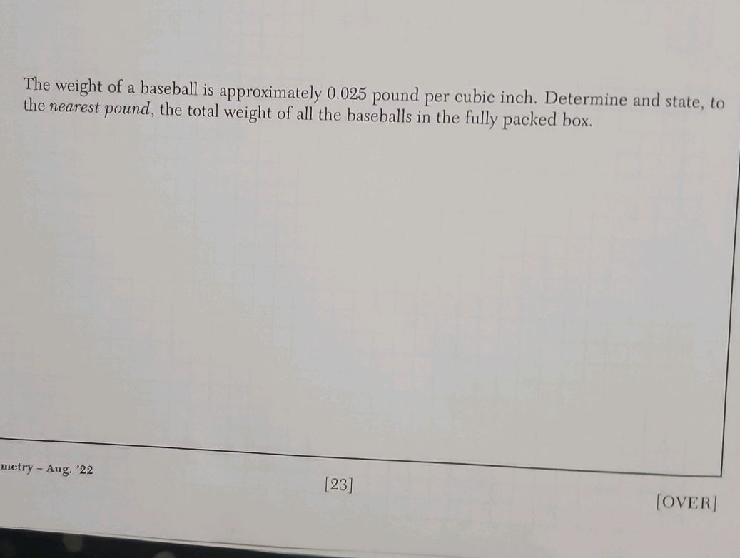 The weight of a baseball is approximately | StudyX