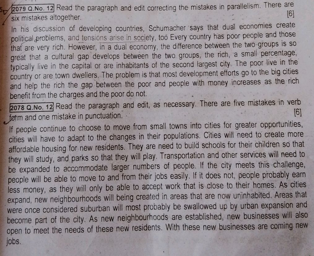 2079 Q.No. 12 Read the paragraph and edit | StudyX