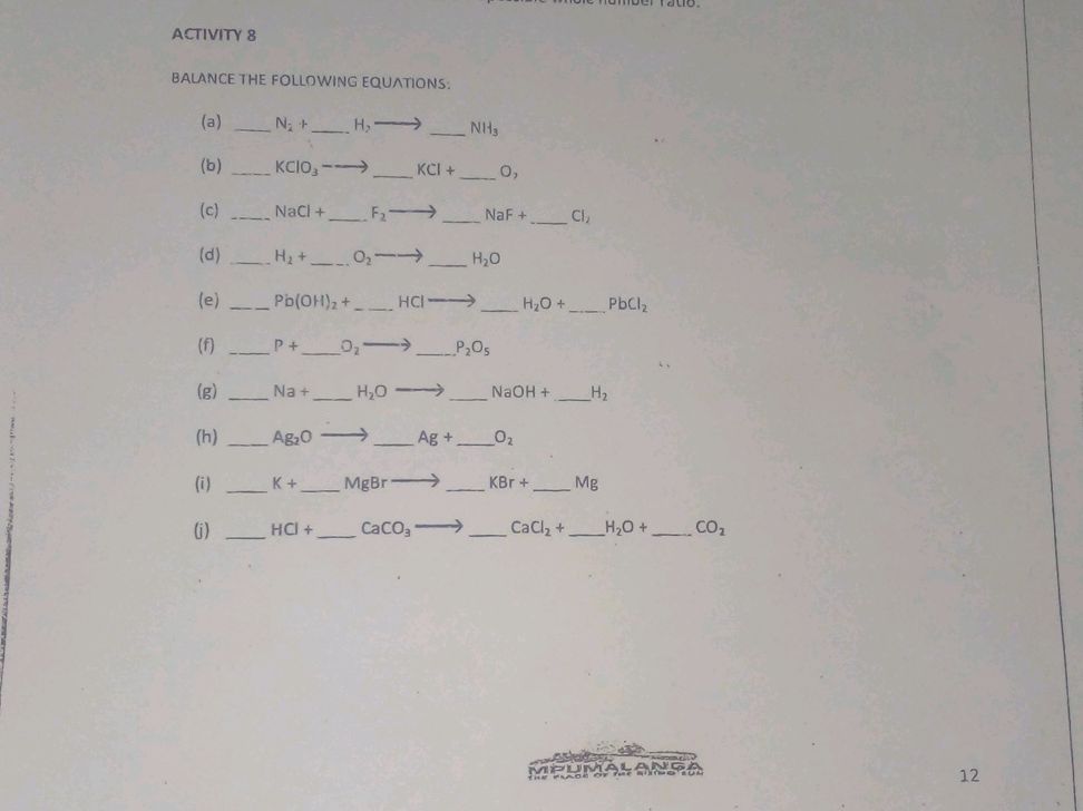 BALANCE THE FOLLOWING EQUATIONS: (a) __ | StudyX