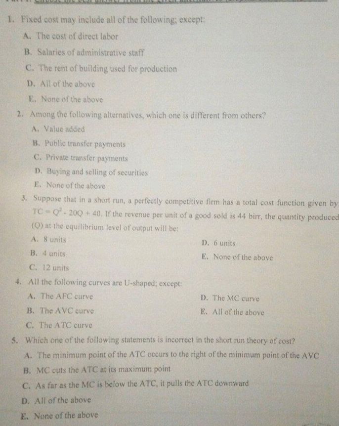 1. Fixed cost may include all of the | StudyX