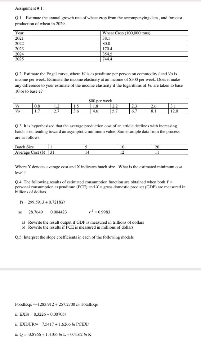 Q.1. Estimate the annual growth rate of | StudyX