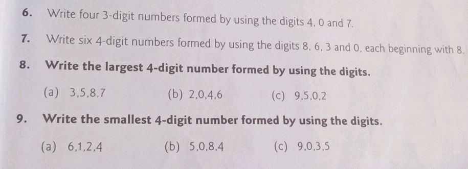 6. Write four 3-digit numbers formed by | StudyX