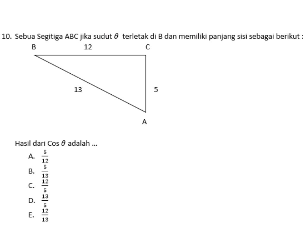 10. Sebua Segitiga ABC jika sudut \( \) | StudyX