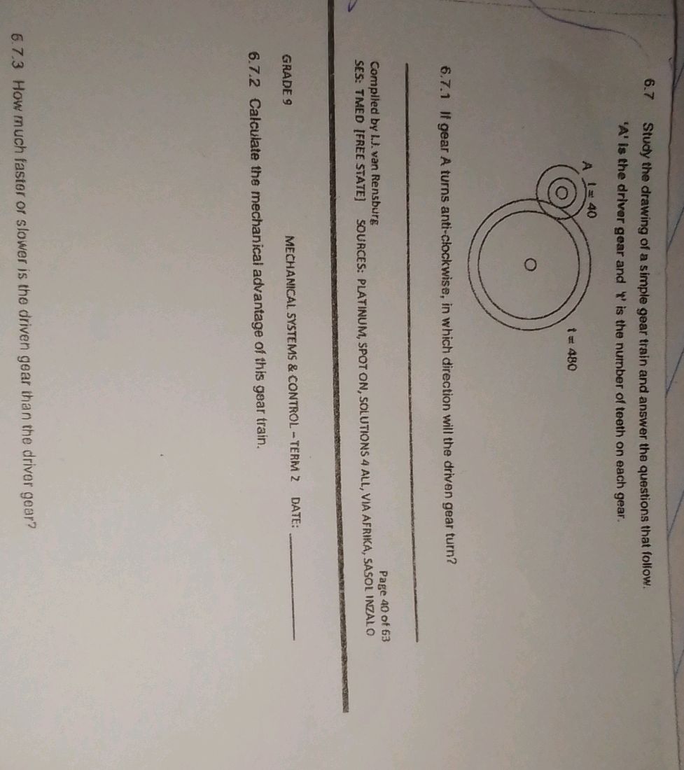6.7 Study the drawing of a simple gear train | StudyX