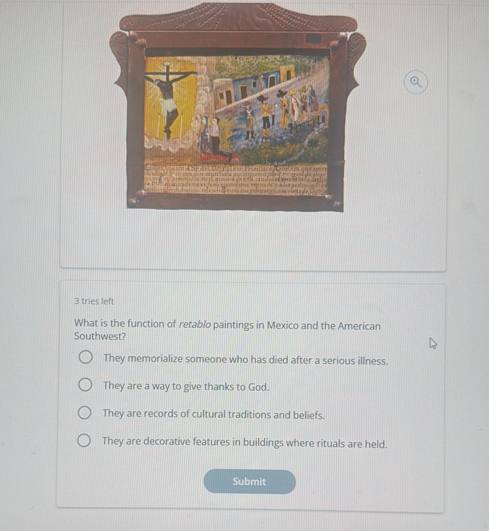 What is the function of retablo paintings in | StudyX