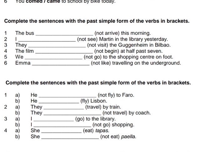 Complete the sentences with the past simple | StudyX