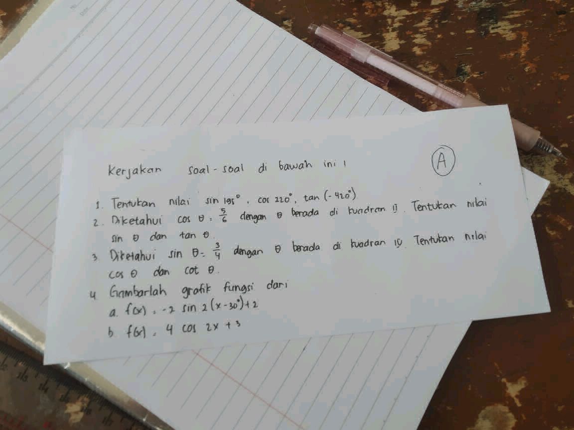 1. Tentukan nilai $ 195^ $, $ 220^ $, $ | StudyX