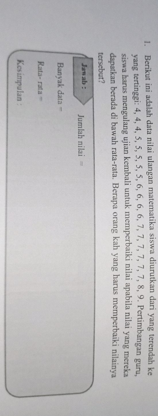 Berikut ini adalah data nilai ulangan | StudyX