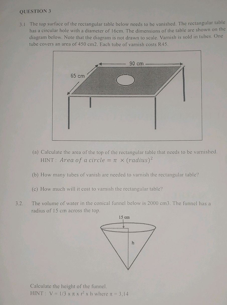 3.1 The top surface of the rectangular table | StudyX