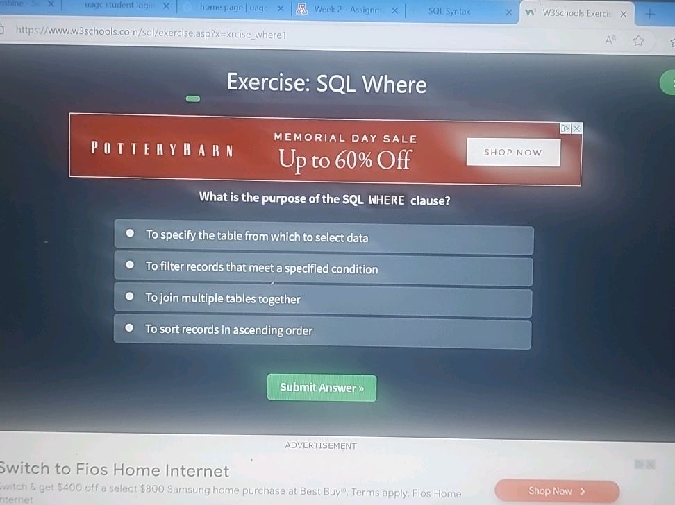What is the purpose of the SQL WHERE clause? | StudyX