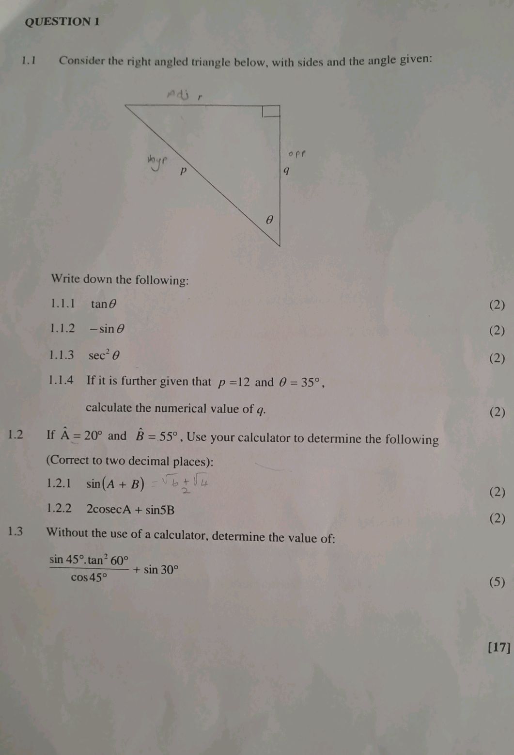 Consider the right angled triangle below, | StudyX
