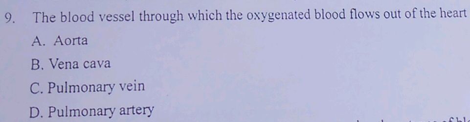 9. The blood vessel through which the | StudyX