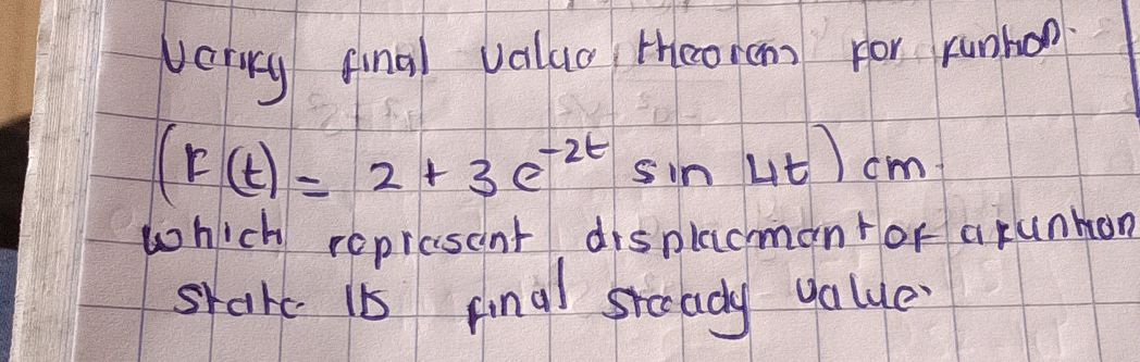 Verify final value theorems for function. | StudyX