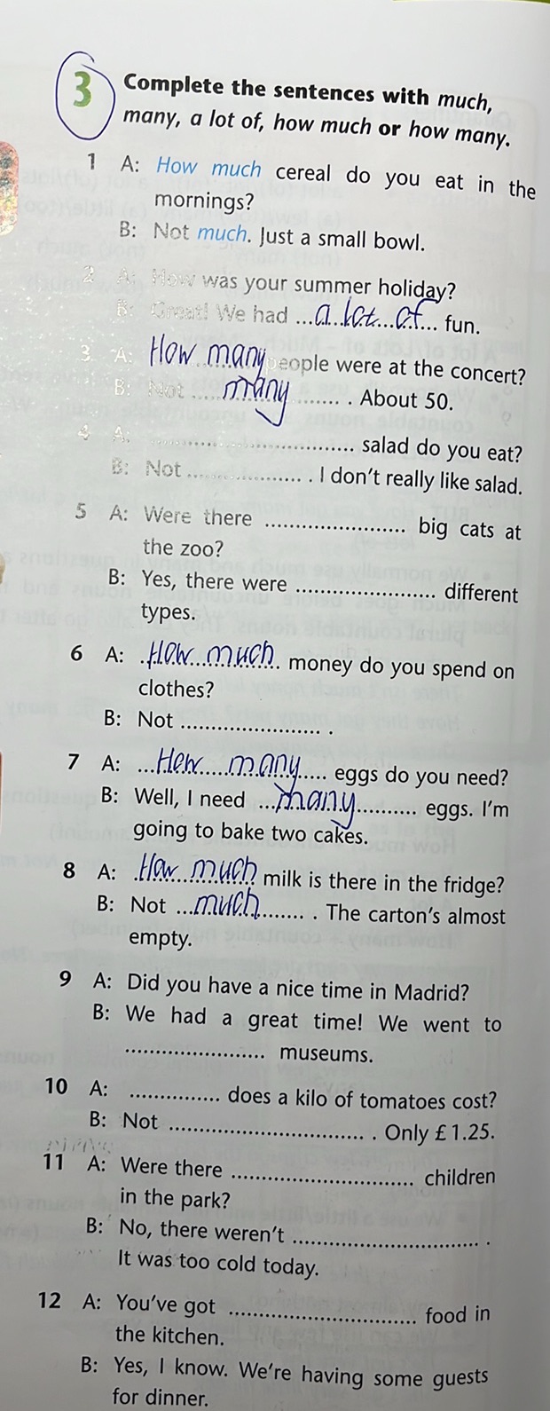 3 Complete the sentences with much, many, a | StudyX