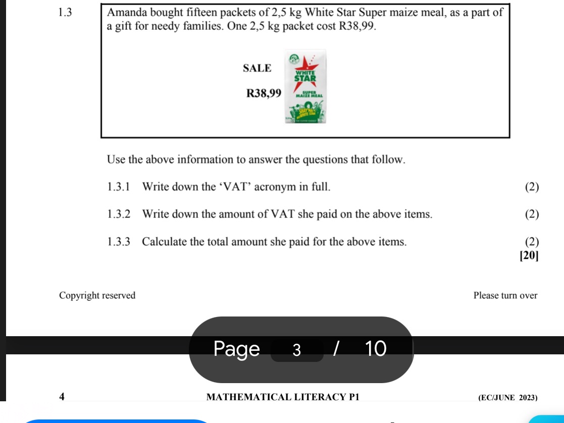 Amanda bought fifteen packets of 2,5 kg | StudyX