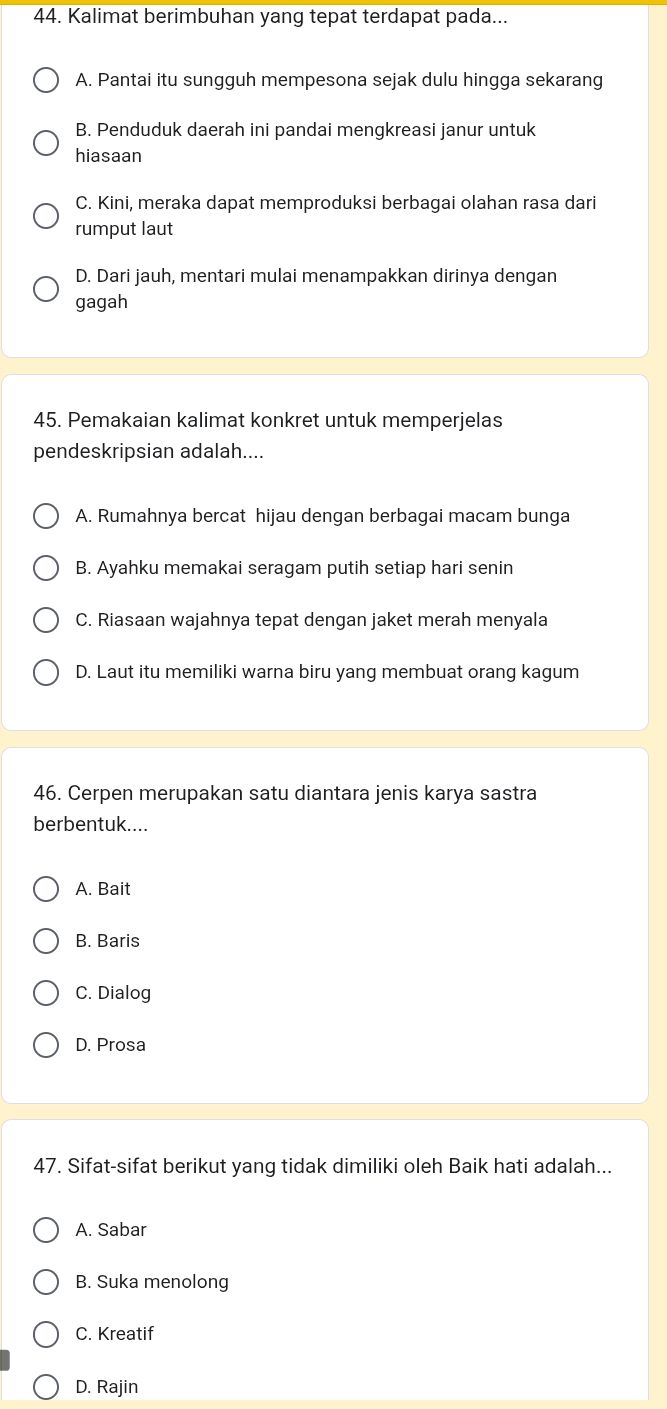 44. Kalimat berimbuhan yang tepat terdapat | StudyX