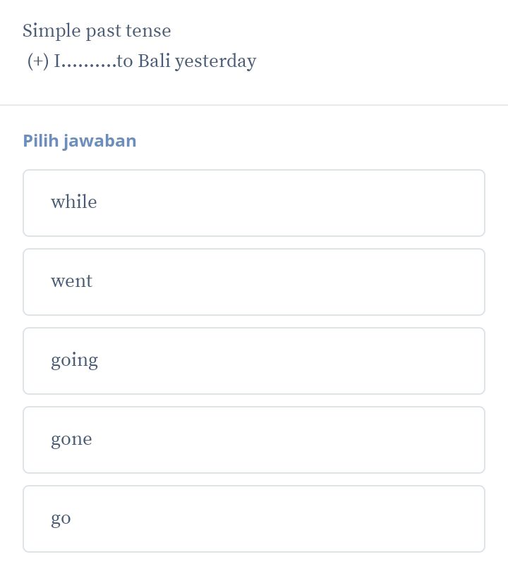 Simple past tense (+) I..........to Bali | StudyX