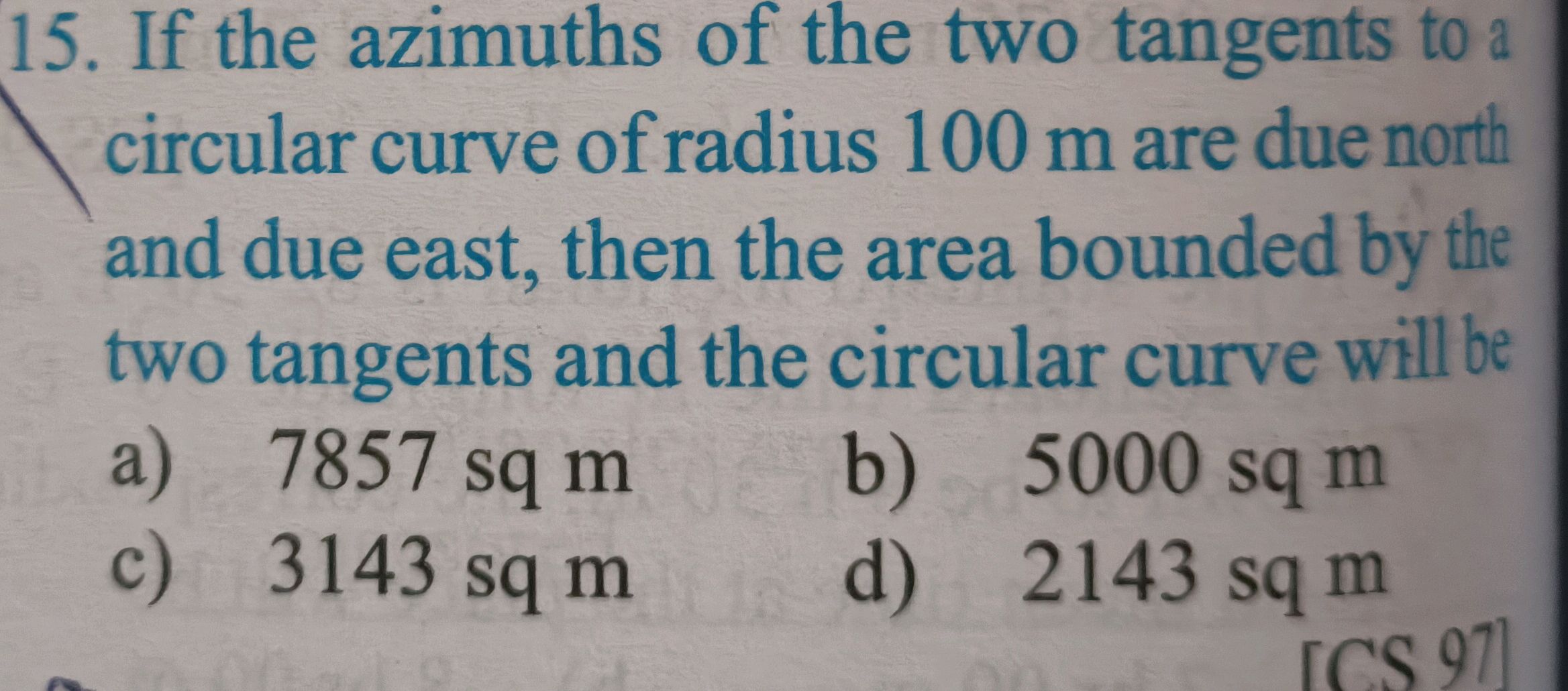 15. If the azimuths of the two tangents to a | StudyX