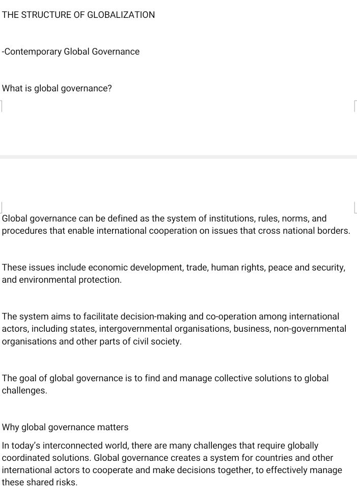 What is global governance? Global | StudyX
