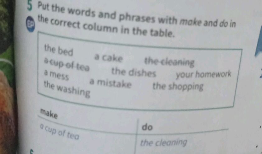 Put the words and phrases with make and do | StudyX