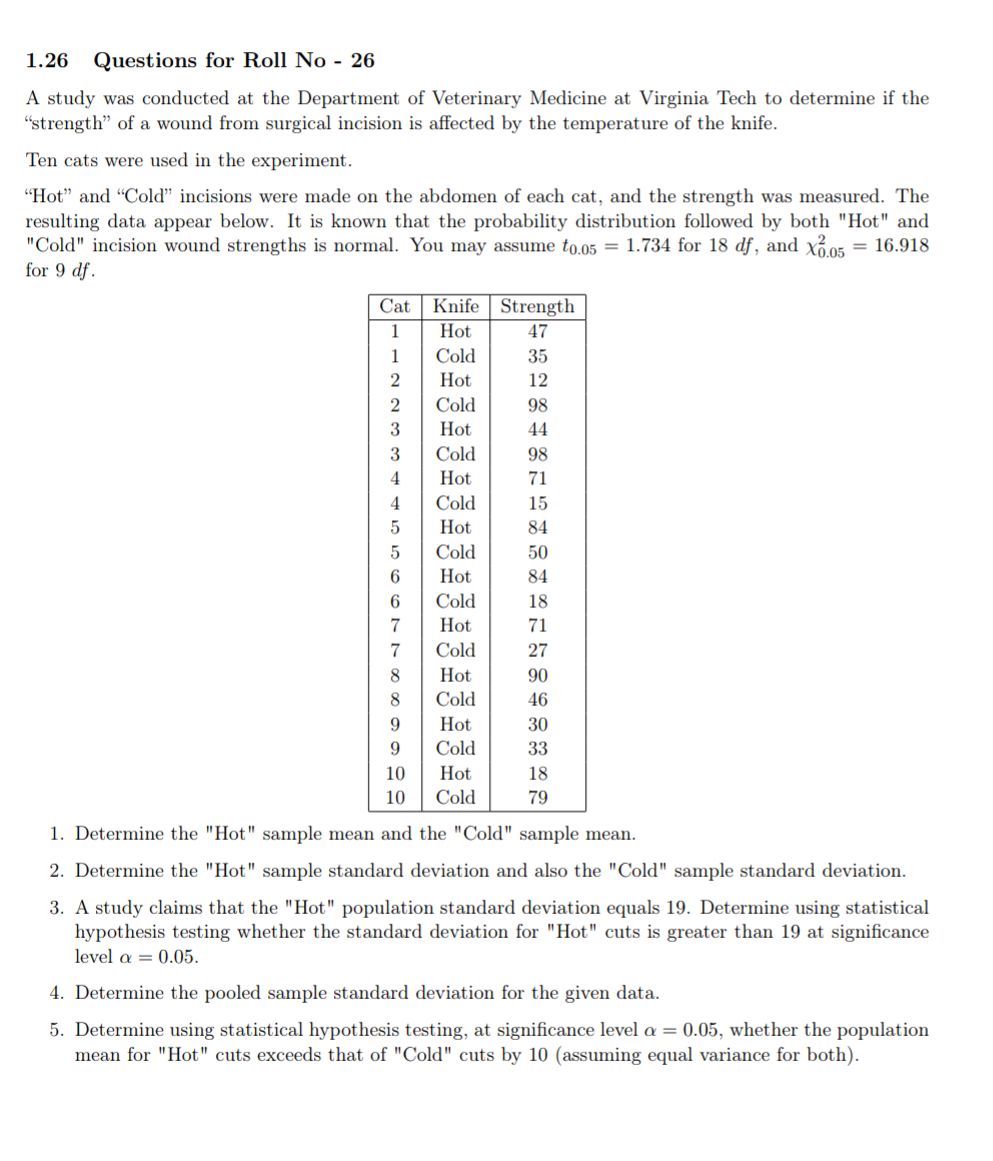 1. Determine the "Hot" sample mean and the | StudyX