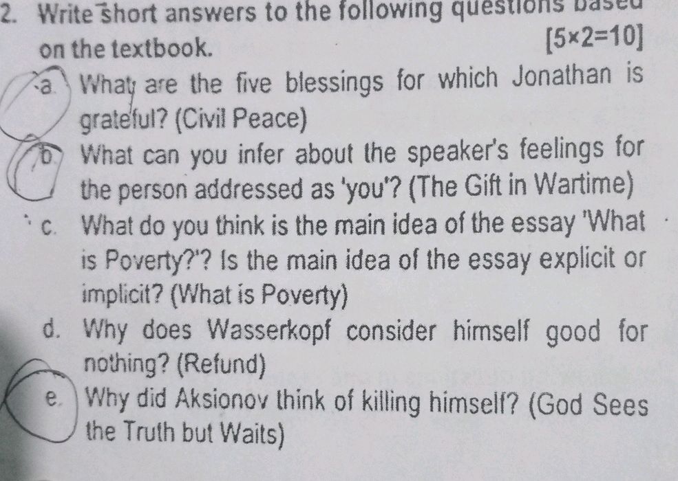 2. Write short answers to the following | StudyX