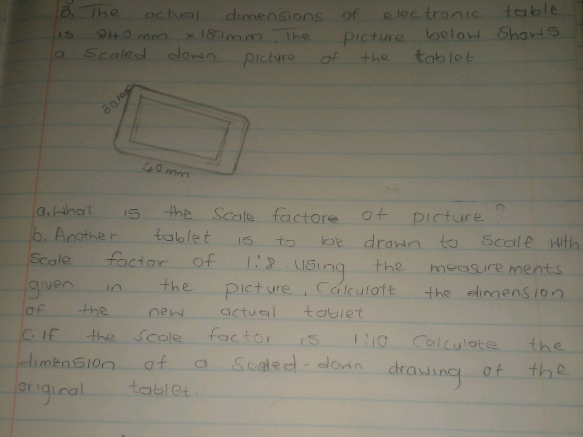 8. The actual dimensions of electronic table | StudyX