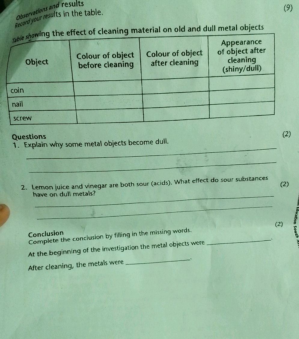 Table showing the effect of cleaning | StudyX