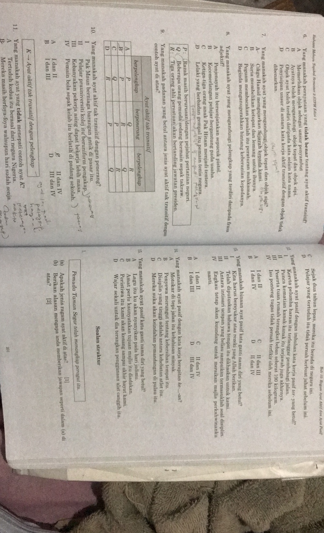 10. Yang manakah ayat aktif tak transitif | StudyX