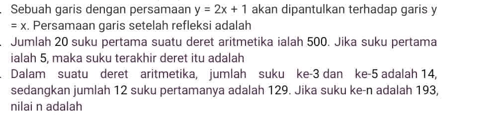 1. Sebuah garis dengan persamaan $y = 2x + | StudyX
