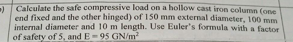 Calculate the safe compressive load on a | StudyX