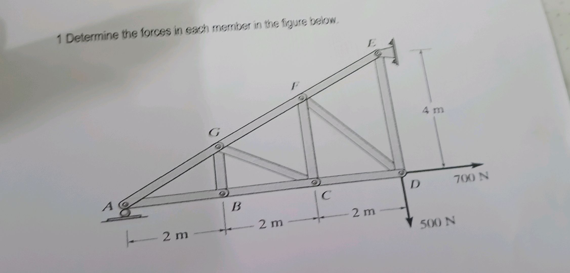 1 Determine the forces in each member in the | StudyX