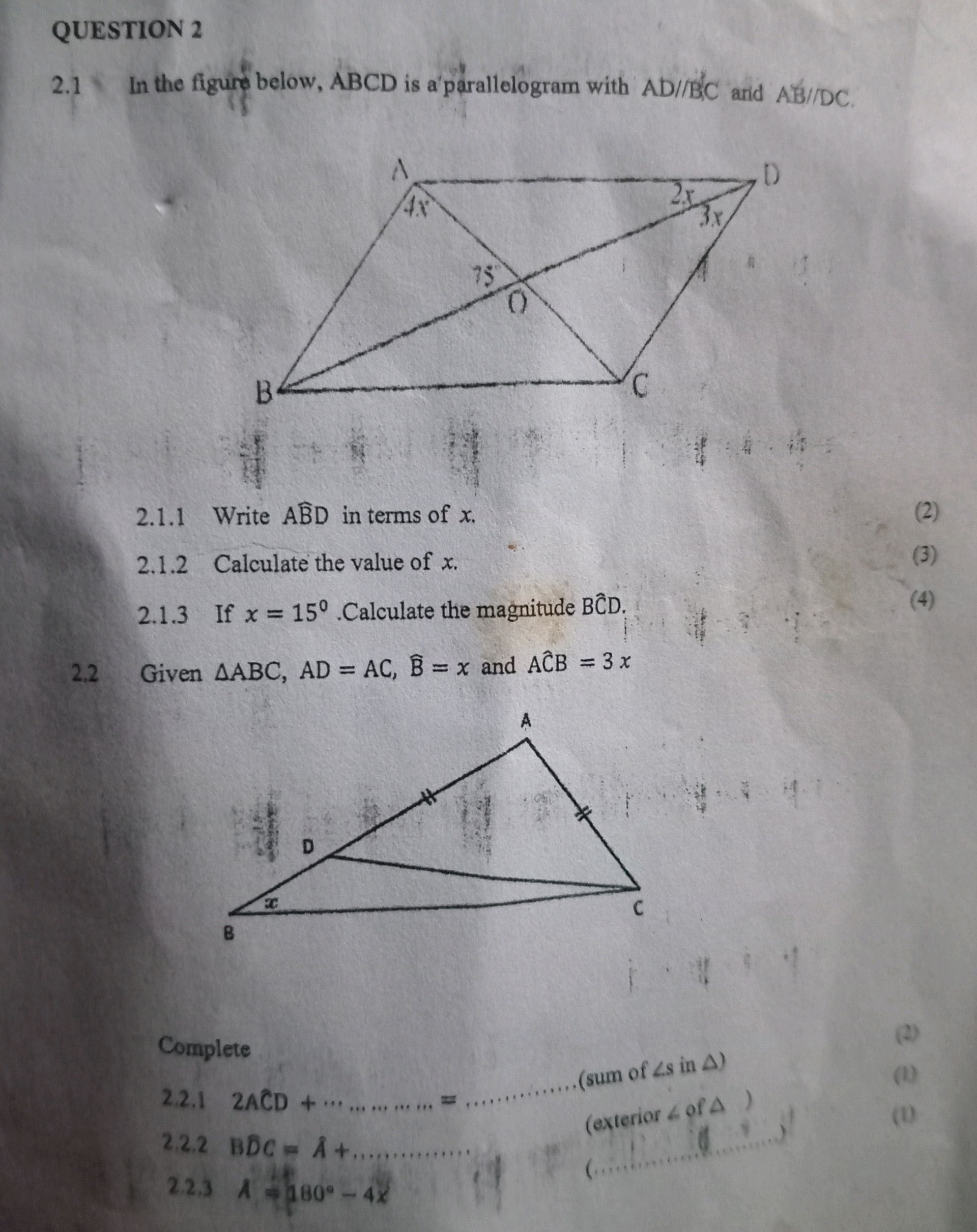 QUESTION 2 2.1 In the figure below, ABCD is | StudyX