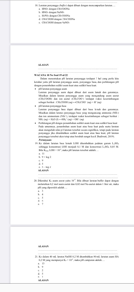 18. Larutan penyangga (buffer) dapat dibuat | StudyX